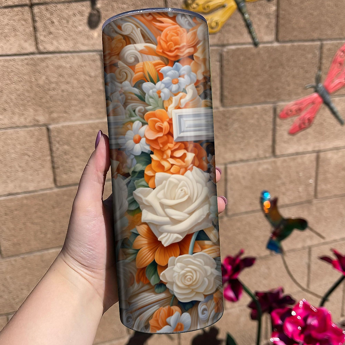 CERMELUS 3D Wrap Christian Jesus Cross 20oz Skinny Tumbler, Stainless Steel Double Wall Insulated Cup With Lid And Straw Multi, Bible Christian Tumbler, Gifts for Women, Mom, Daughter, Friends