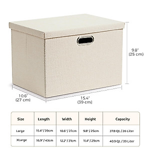 FABINADO 7.7 oz/yd² Fabric Storage Bins with Lids - Foldable Closet Linen Organizer, 5 Pack(Candlelit Beige, Large, 15.4" x 10.6" x 9.8")