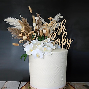 PALASASA Oh Baby Cake Topper - Large size Wooden Baby Shower Cake Topper,For Rustic Theme Gender Reveal Party/Baby Booth Props Party Photo Decorations (5.9in*10in)
