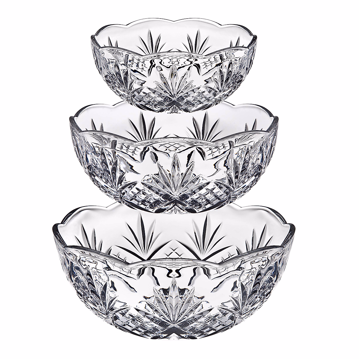 Godinger Bowl Set for Salad, Serving, Mixing, Dublin Crystal Collection - Set of 3