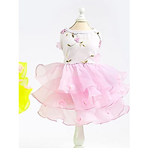 QWINEE Dog Dresses Pets Flower Mesh Dog Tutu Dress Birthday Wedding Party Dog Clothes for Cat Puppy Small Medium Dog Pink L