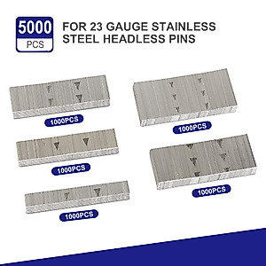 HAMWOO 5000Pcs 23 Gauge Stainless Steel Pin Nails, Headless Pinner Nails (3/8",5/8",4/5",1",1-3/16") assorted 5 sizes for Molding Cabinetry Building photo frame,handicrafts