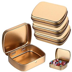 Hinged Tin Boxes with Lid, 4 Pieces Rectangular Tin Box Containers Small Metal Storage Box Portable Stash Box Empty Metal Tins with Lids for Candy Cookiesjewelry Beads Key Earrings Organizer, Gold