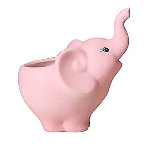 ABOOFAN Elephant Succulent Pots Ceramic Animal Planter Flower Pots Small Desk Elephant Statue Porcelain Plant Pot Cactus Bonsai Container for Home Office Tabletop Decorations Pink