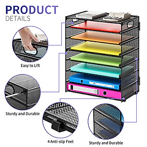 Marbrasse Paper Organizer Letter Tray, 8 Tier Mesh File Organizer with Handle, Paper Sorter Desk Organizer for Home Office Supplies - Black