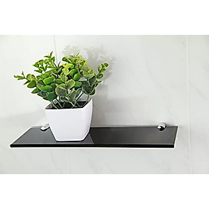 BSM Marketing Gloss Black Glass Shelf with Two Chrome Finish Brackets 300mm x 100mm Toughened Safety