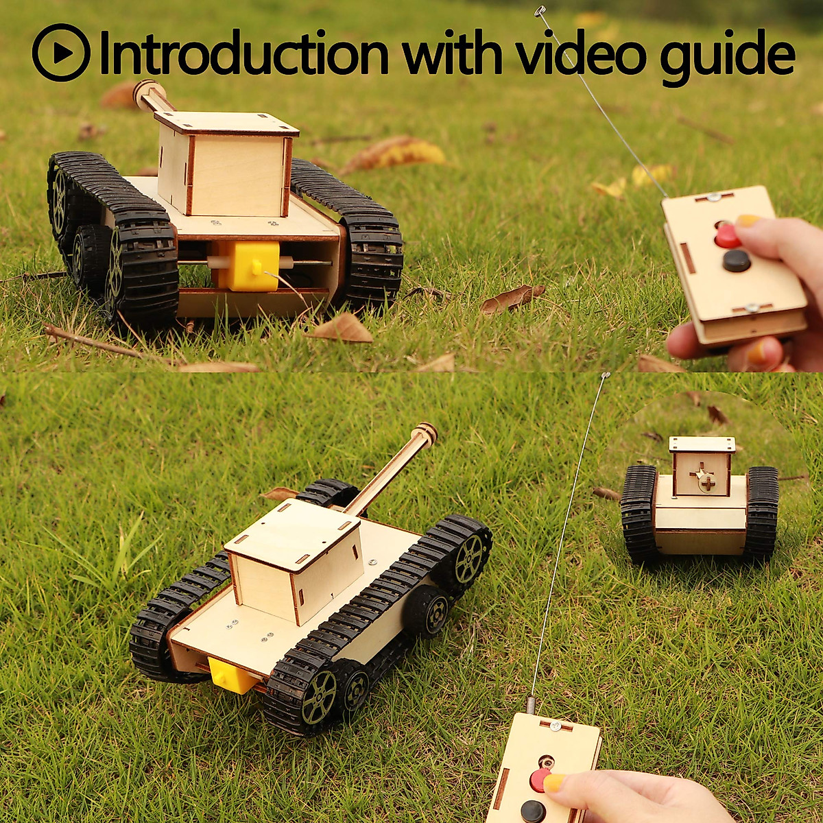 DIY Wooden Kids Science Experiment Kits-Remote Control Off Road Tracked Tank and Solar Power Race Car,STEM Learning Toys Gifts Electric Motor Building Project for Kids (Tank and Race Car(2 Kits))