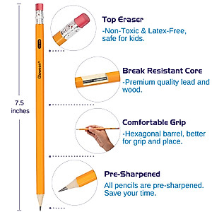 Gloween Wood-Cased #2 HB Pencils Bulk, 1000 Pack Pre-Sharpened Yellow Pencils for Office School Supplies