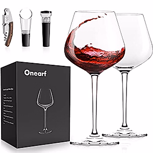 ONEARF Wine Glasses Set of 2,17OZ Hand Blown White and Red Wine Glasses.Lead-Free Premium Crystal Clear Glass Burgundy Boardeaux Wine Glass Set for Daily Use Wedding Anniversary or Birthday Gift