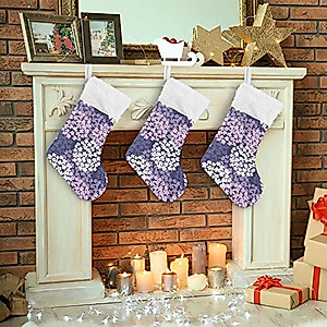 Kigai Christmas Stockings Purple Hydrangea Flower Large Candy Stockings Stuffers Kids Cute Xmas Sock Decorations 1PC for Home Holiday Party 12" x18"
