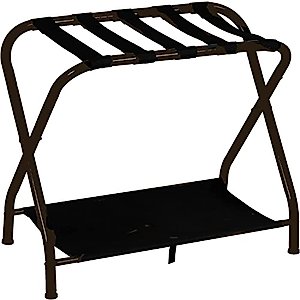 Yuihochic Luggage Rack, Suitcase Stand with Fabric Storage Shelf, for Guest Room,Bedroom,Hotel, Foldable Painted Steel Frame (Brown+Package Quantity 1)
