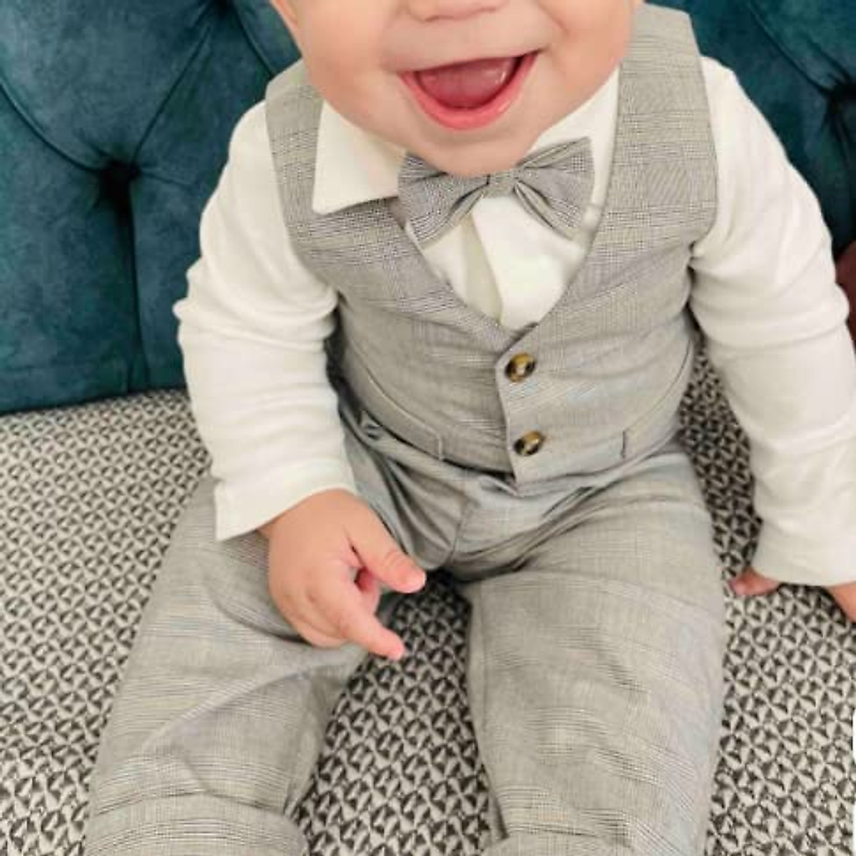 mini ROPA Baby Boys' Suits Gentleman Boys Wedding Outfit Set Vest and Bow Tie Baby Boy Set Special Day Baby Birthday Set (6-9 Months)…