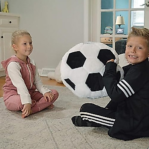 CatchStar Soccer Pillow Fluffy Soccer Plush Pillow Soft Stuffed Soccer Throw Pillow Decorative Round Large Soccer Pillow Cushion Big Sports Toy Gift for Kids Boy Children Room Decoration