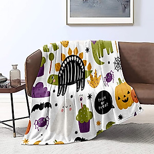 Herside Cute Halloween Throw Blanket for Boys Girls Kids,Soft Cartoon Flannel Fleece Blanket with Kawaii Ghost Pumpkin Printed Ultra Fluffy Blanket Lightweight Couch Sofa Bed Throw Blanket