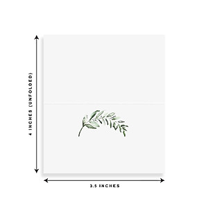 Bliss Collections Greenery Place Cards for Wedding or Party, Seating Place Cards for Tables, Scored for Easy Folding, 50 Pack, 2 x 3.5 Inches
