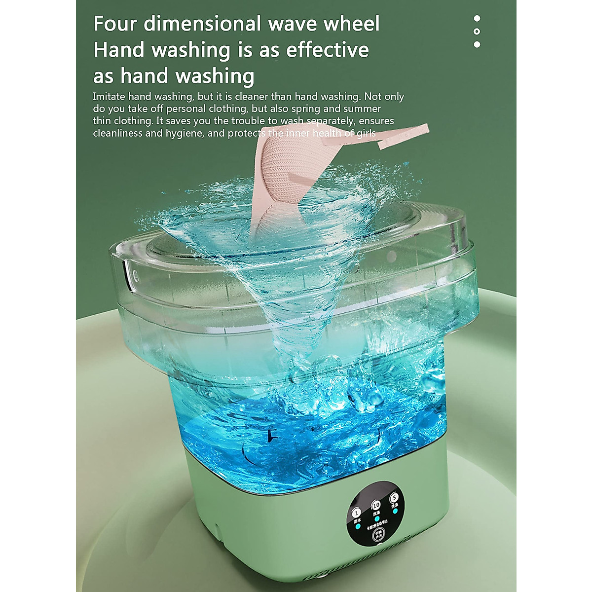Portable Washing Machine Mini Washer with Drain Basket, Foldable Small Washer Deep Cleaning for Underwear, Socks, Baby Clothes, Travel, Camping, RV, Dorm, Apartment (Purple+Blue Light)