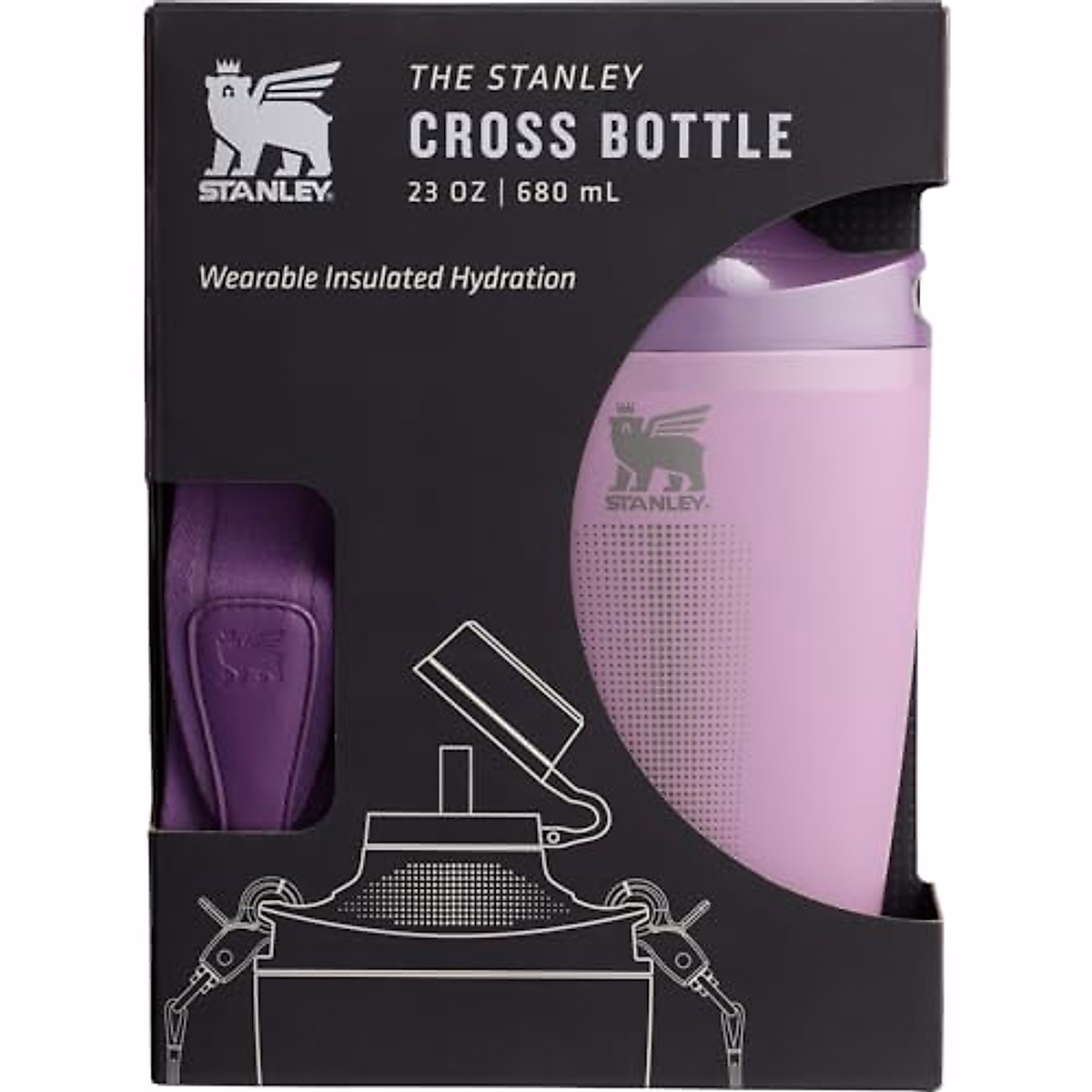 Stanley Cross Bottle 23 oz | Travel Water Bottle with Jacquard Strap | Leakproof Tritan Lid with Removable Straw | Insulated Stainless Steel | BPA-Free | Lilac