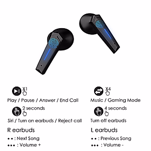 OONOL Wireless Earbuds, Yi-shaney Bluetooth 5.2 Bass Sound Headphones Gaming Earphones with Touch Control, Noise Cancelling Waterproof Headset with Mic, 18H Play Time, 65ms Low Latency (Black)