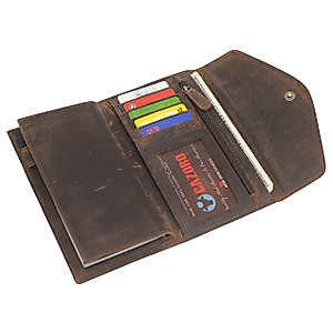 RFID Blocking Vintage Leather Women's Slim Flap Wallet Clutch Organizer (Brown)