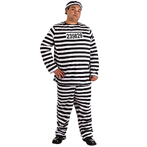 Men's Plus Size Prisoner Costume Striped Prison Jail Suit - 4X Black