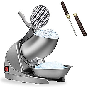 HORGELU Electric 3 Blades Ice Crusher with Ice Pick 286lbs/hr Snow Cone Machine 380W Shaved Ice Machine 2000rpm Food-grade Stainless Steel Ice Shaver 110V Snow Cone Maker for Home Commercial