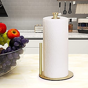 Gold Paper Towel Holder Countertop, OBODING, Gold Kitchen Paper Towel Holder Stand for Kitchen and Bathroom Organization, Stainless Steel Paper Towel Holders for Standard and Large Rolls (Golden)