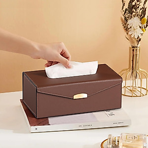 MEIBOOCH Foldable Tissue Box Cover Rectangular Leather Tissue Box Holder with Magnetic Closure (3.6 inches high, Brown)
