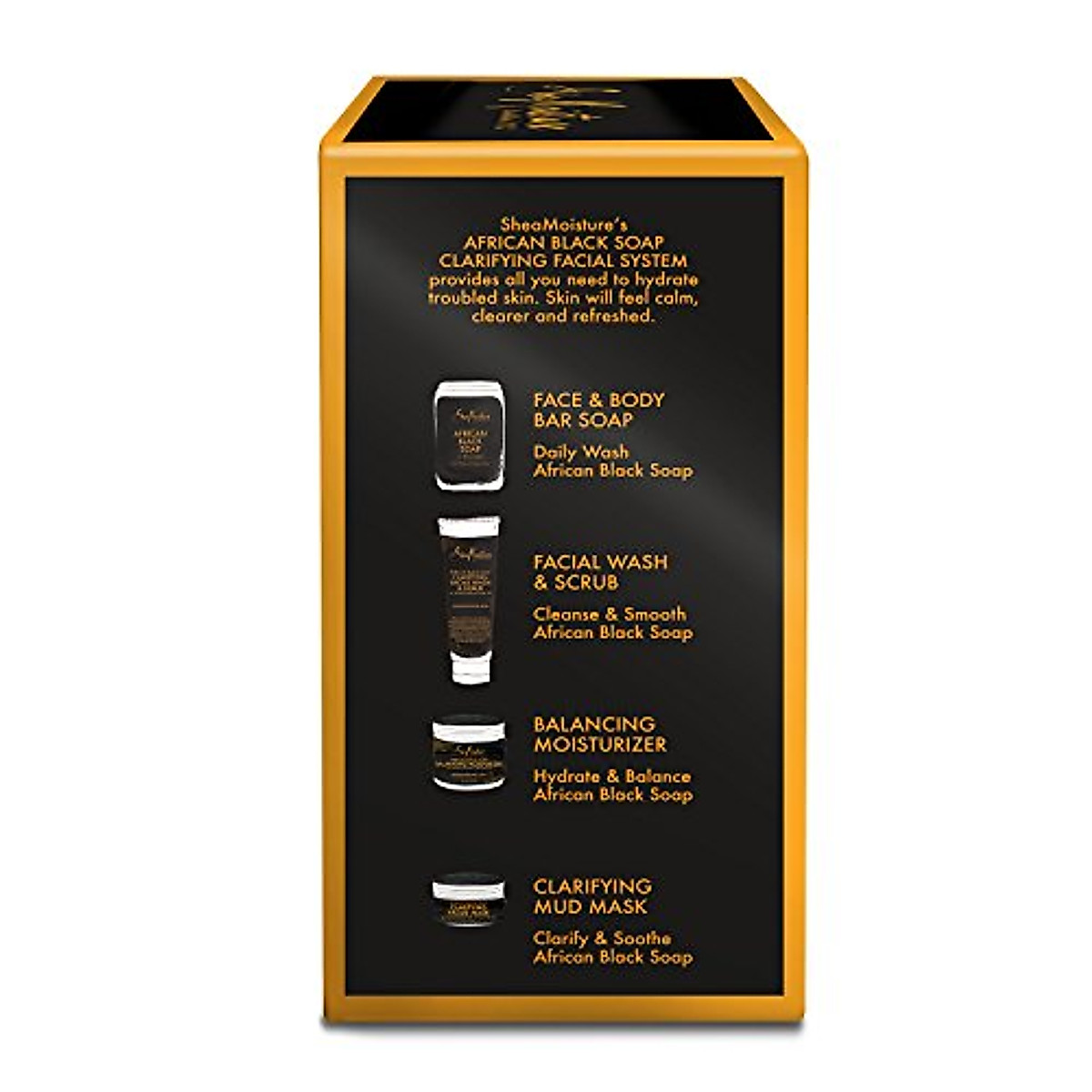 Shea Moisture African Black Soap Face Wash Regimen Kit - Shea Moisture Soap Bar for Face & Body, Clarifying Facial Wash & Scrub, Problem Skin Moisturizer and Facial Mask Bundle (4 Piece Set)
