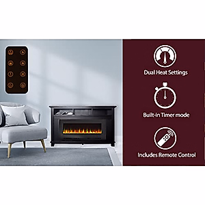 Cambridge San Jose 57'' Electric Fireplace with Crystal Insert, Multi-Color LED Flame, Remote, and Adjustable Heat Settings