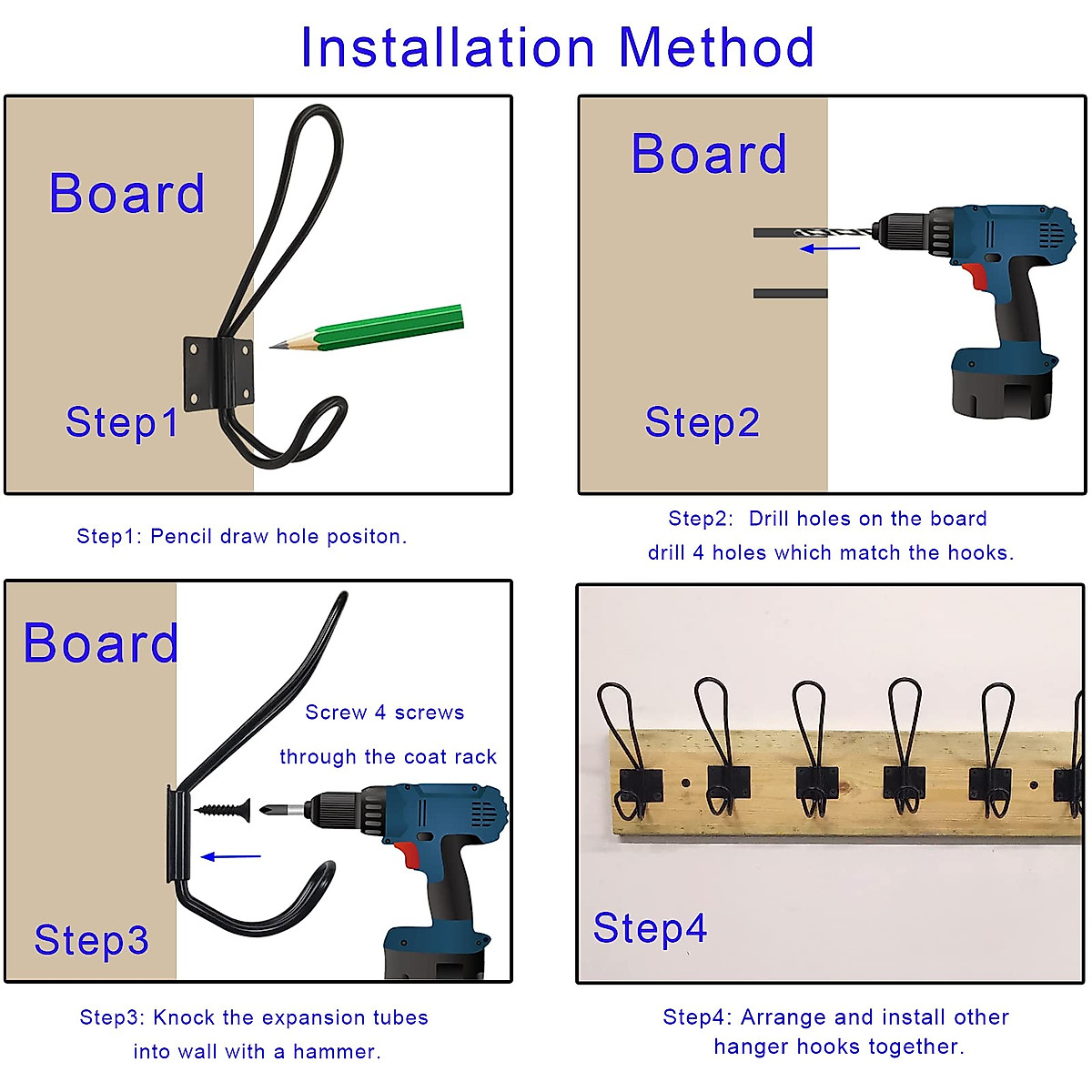 LLPJS Farmhouse Rustic Style Coat Hooks, Coat Rack Towel Hanger for Coats and Hats or Bags Clothes Hanging, Entryway Board Wall Mounted Hooks (12 Pack)