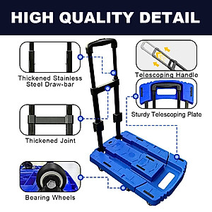 ShiningShow Foldable Hand Platform Truck, 500 LB Heavy Duty Exhibition Cart, Black Utility Dolly Platform Cart with 6 Wheels for Luggage, Personal, Travel, Auto, Moving & Office Use