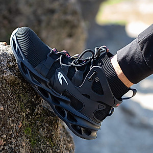 ORISTACO Work Safety Steel Toe Boots, Lightweight Breathable Industrial Construction Boots, High Cut 799 Black 45