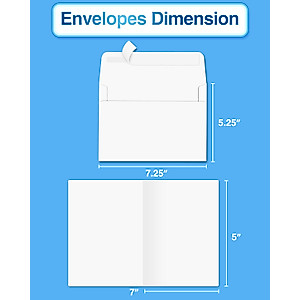 Poever Blank-Cards-and-Envelopes 60 Pack - 5 x 7 Folded Cardstock with A7 White Envelopes-for-Invitation, Heavyweight Blank-Note-Cards-and-Envelopes Self Seal Printable for Greeting Party Birthday