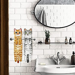 Cat Funny Hand Towels for Bathroom Kitchen - Cute Decorative Cat Decor Hanging Washcloths Face Towels Super Absorbent Soft-Valentines Day Mothers Day Housewarming Gifts for Women Cat Lovers(Orange)