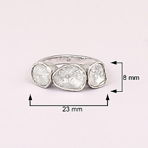 Shine Jewel 0.25 CT Natural Uncut Polki Diamond 3-Stone Ring Platinum Plated 925 Sterling Silver Handmade Jewelry Gift for Women Size 9