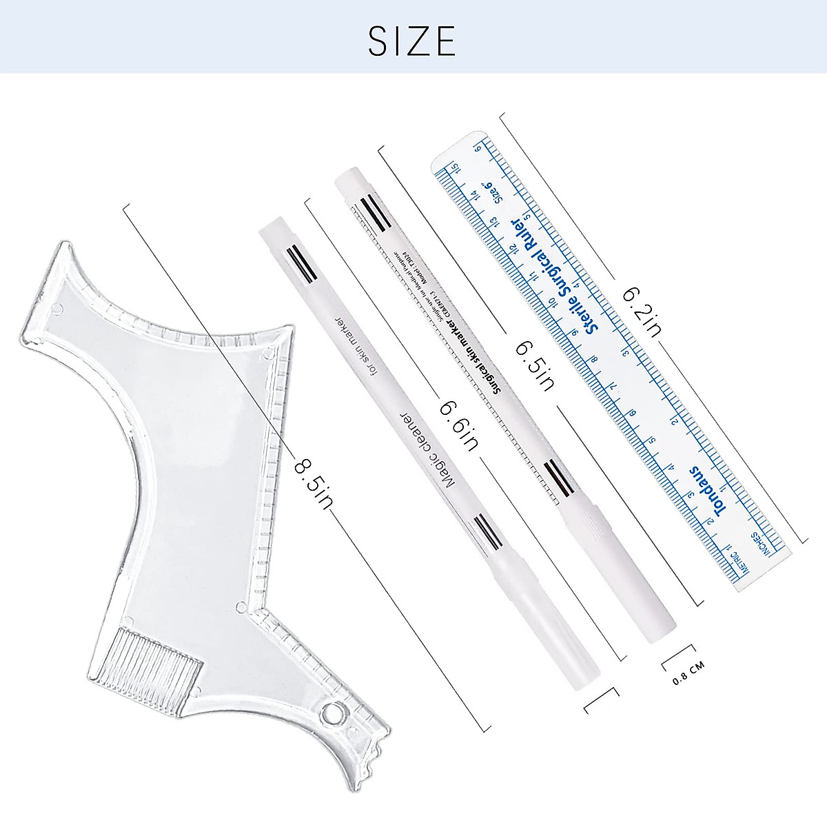 8 pieces Barber Pencil Set 6 Microblading Marker Pen with removal pen and Ruler Edge Hairline Razor Trace Beard Guide Hairline Outliner Pencils, Eyebrow Lip Skin Marking Pens for Men and Women(White)