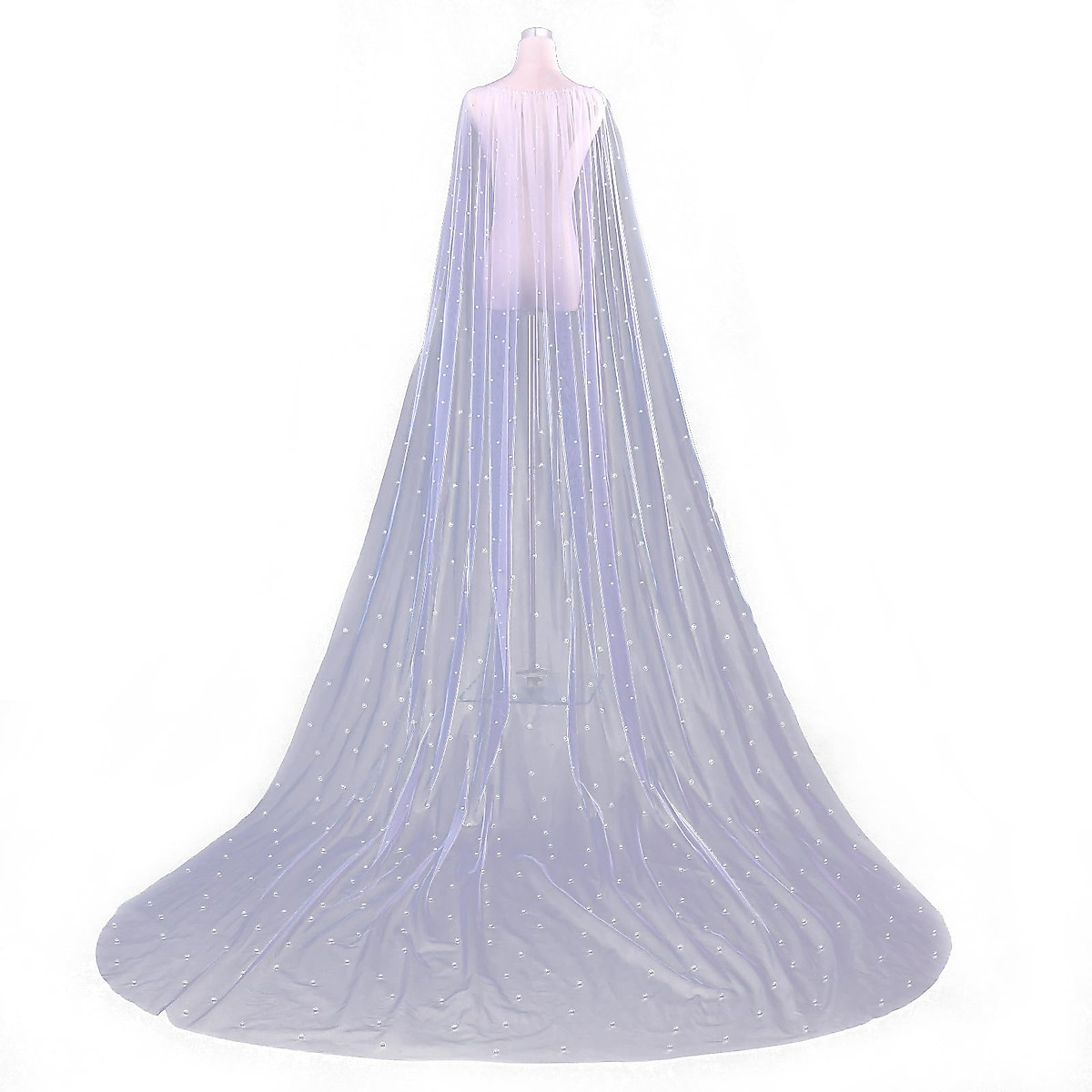 YouLaPan Women's Ivory Cloak Wedding Bridal Jackets Pearl White Cape Custom Lace Tulle Elegant (off white)