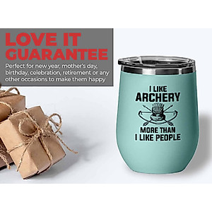 Archery Teal Edition Wine Tumbler 12oz - Like Archery More - Funny Gift For Archery Coach Athlete Hunt Target Shot Trainer Arrow Bow Sport