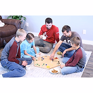 AmishToyBox.com Wahoo Wooden Marble Game Board Set - Large 24" Wide - Solid Oak Wood - Double-Sided - with Large 22mm Marbles and Dice Included