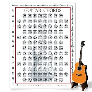 walrus productions Mini Guitar Chord Chart Poster - Laminated Guitar Chord Poster for Beginners and Musicians - Guitar Posters for Walls with 116 Chords - Acoustic Guitar Accessories - 8.5" x 11"