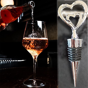 Love Wine Stoppers Cute Heart Shaped Wine Stopper Decoration Metal Zinc Alloy Wine Bottle Stopperr Reusable Wine and Beverage Stoppers (Set of 4)