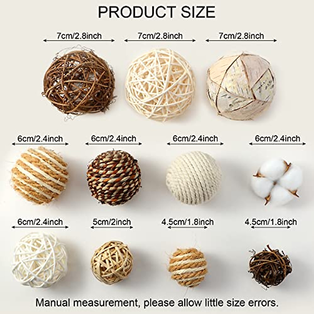 20 Pieces Decorative Balls for Bowls, Assorted Decorative Balls Set, Bowl Decorative Filler and 58 Inches Wood Bead Garland with Tassels for Vase Bowl Filler Table Decoration