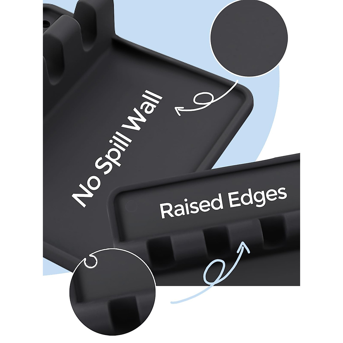 Silicone Spoon Rest with Drip Pad for Stove Top(2PCS), Large Utensil Rest for Multiple Utensils, Heat-Resistant & Dishwasher Safe Kitchen Utensil Holder for Spatula, Ladle, Kitchen Gadgets (Black)