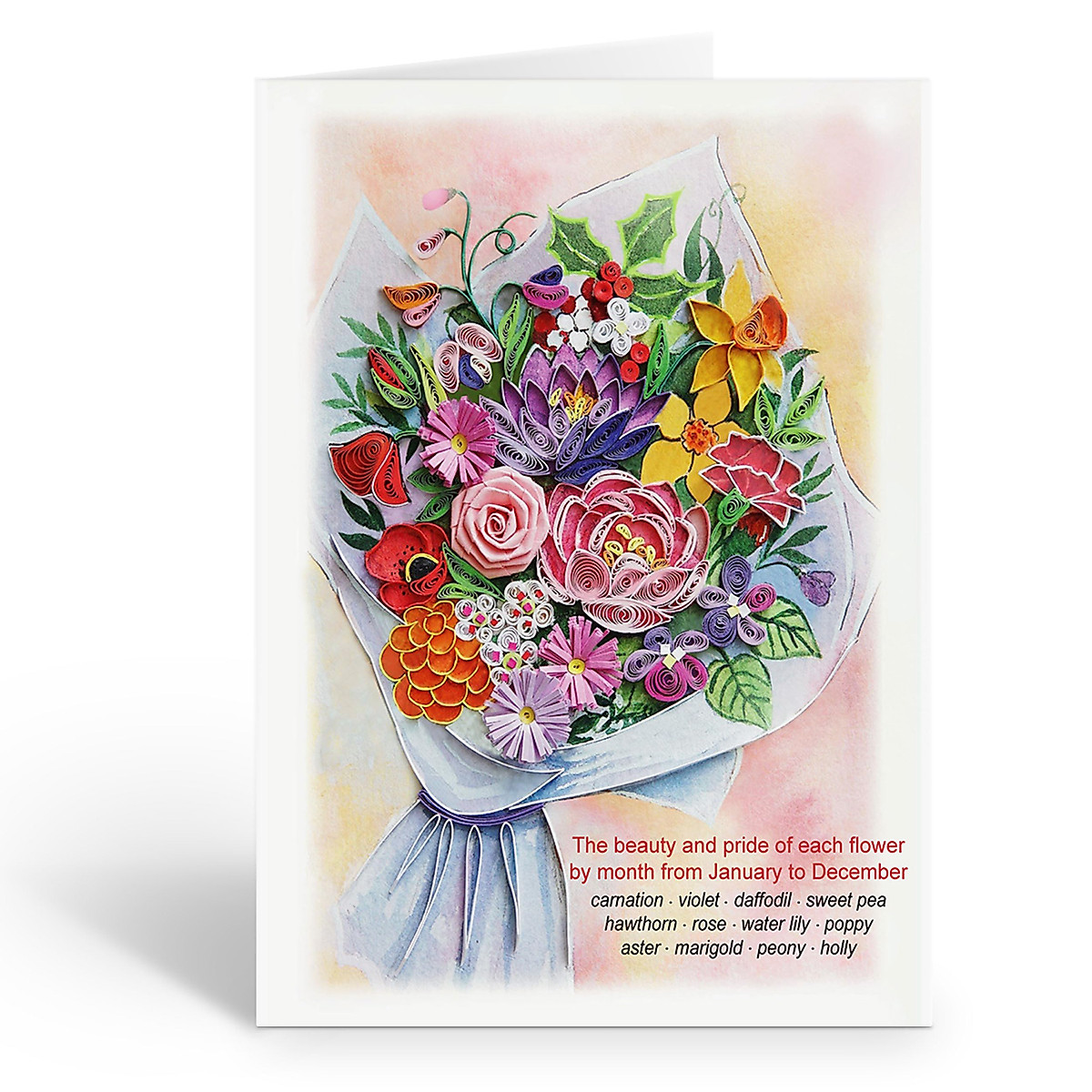 TUMYBee Colorful Bouquet Quilling Floral Card, Anniversary, Thank You, Birthday, 5 x 7 inch
