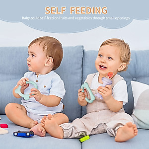 Giant Cabbage Baby Food Fruit Feeder, Silicone Baby Spoons Self Feeding 6 Months, Teething Toys for Babies 6-12 Months, Baby Feeding Supplies Toddler Utensil Teething Pacifier (Purple Yellow Blue)