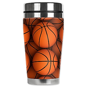 Mugzie Basketballs Travel Mug with Insulated Wetsuit Cover, 16 oz, Orange