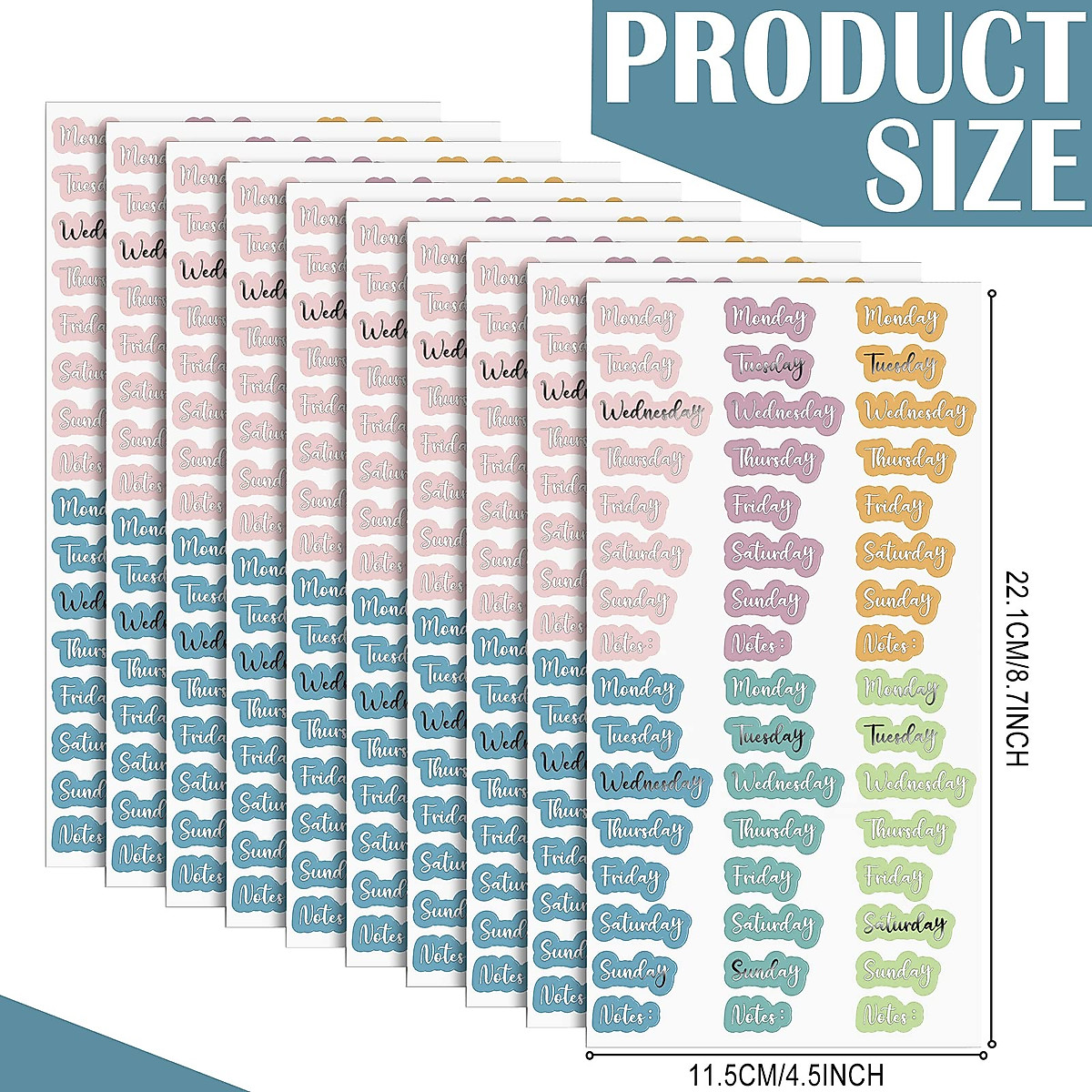 480 Pcs Day of The Week Stickers Silver Foiled Date Covers Decorative Stickers Monday to Sunday Self Adhesive Stickers for Planner Removable Day Labels for Journal School (Shaped,Mixed Size)