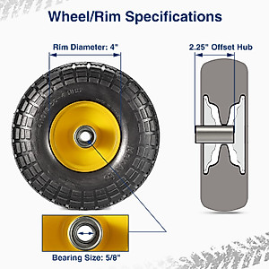 MaxAuto 10 Inch Solid Rubber Tires 4.10 3.50-4 Flat Free Tire 4.10/3.50-4 Tire and Wheel, 2.25" Offset Hub, 5/8" Bearings, for Hand Truck, Trolley, Garden Cart, Lawn Mower, Garden Wagon, Wheelbarrow