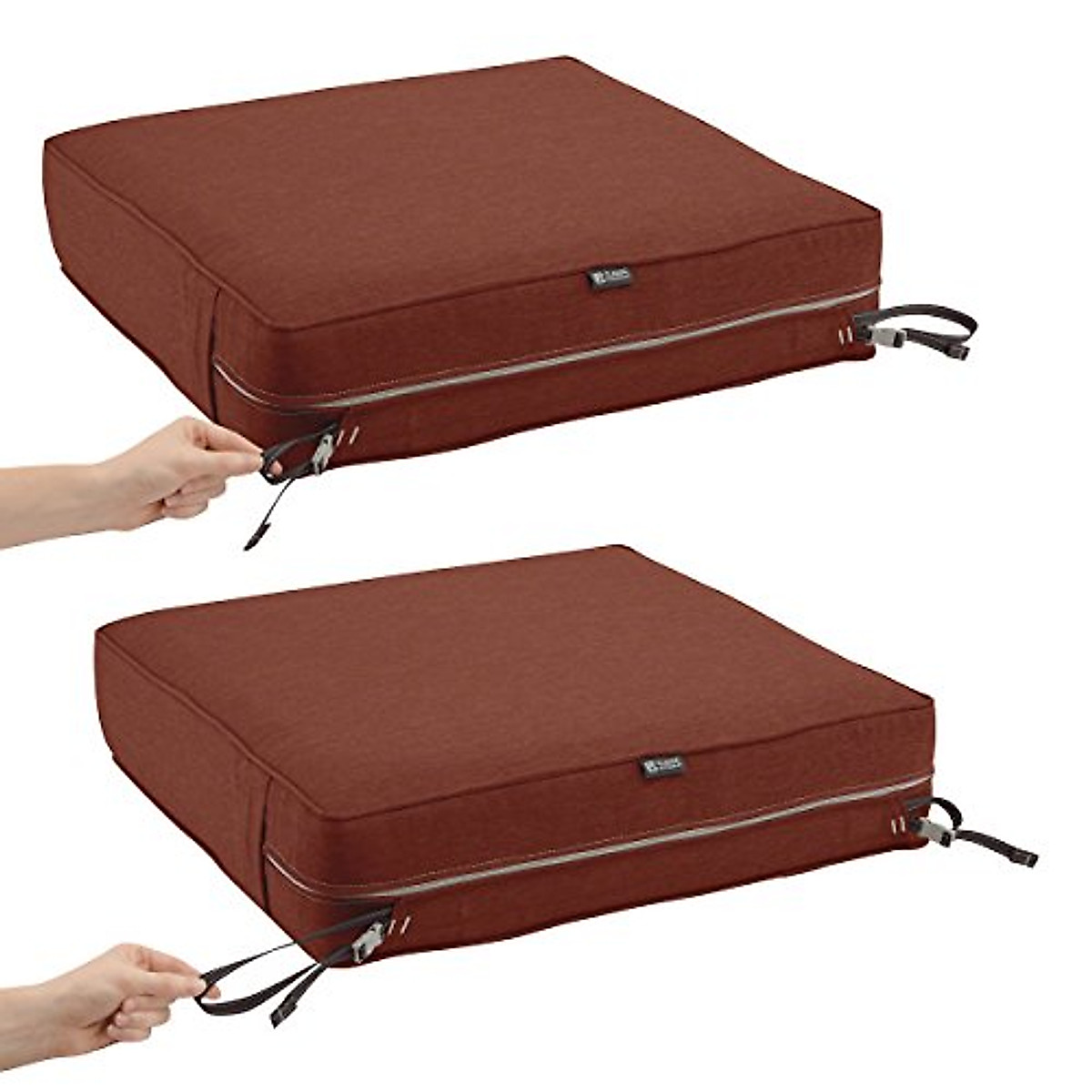 Classic Accessories Montlake FadeSafe Water-Resistant 25 x 25 x 5 Inch Square Outdoor Seat Cushion Slip Cover, Patio Furniture Chair Cushion Cover, Heather Henna Red, Patio Furniture Cushion Covers