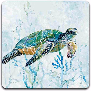 Watercolor Sea Turtle Square Coaster Set - Made of Recycled Rubber - Set of 4